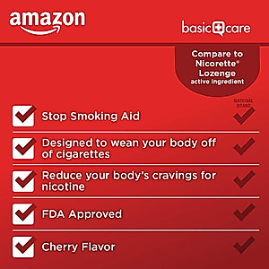 Amazon Basic Care Nicotine Lozenge 4 mg, Stop Smoking Aid, Cherry Flavor, 72 Count, 24 Count (Pack of 3)
