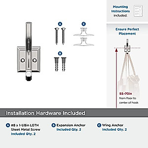 Amerock H3700526 | Aliso Double Prong Decorative Wall Hook | Polished Chrome Hook for Coats, Hats, Backpacks, Bags | Hooks for Bathroom, Bedroom, Closet, Entryway, Laundry Room, Office