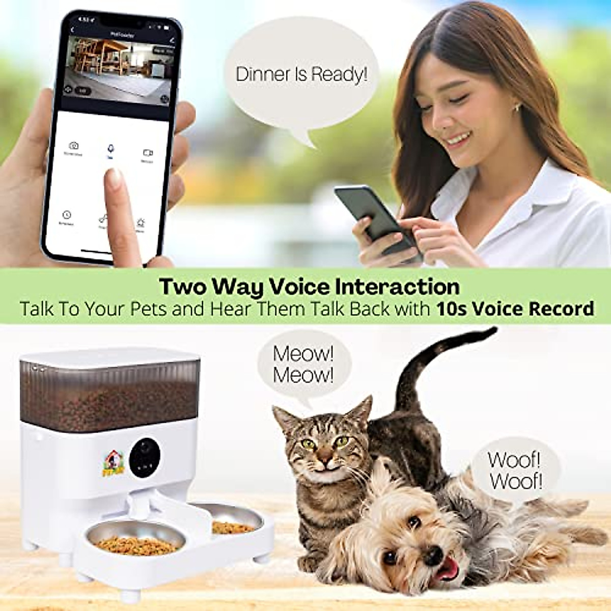 Automatic Cat Food Dispenser - with 1080p Wide Angle Smart Camera and WiFi - Automated Pet Feeder - Auto Timed Function with Portion Control - Dual Dishes for Multiple Cats