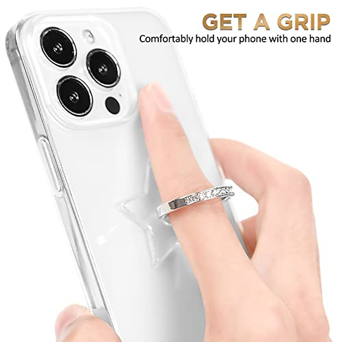 Clear Ring Holder Finger Stand Set of 2, Mavis's Diary Cute Bling Cell Phone Grip 360°Rotation Universal Luxury Crystal Metal Kickstand (Round & Star & Cat)