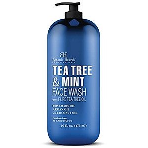 Botanic Hearth Tea Tree Face Wash with Mint - Acne Fighting, Therapeutic, Hydrating Liquid Face Soap with Pure Tea Tree Oil - for Women and Men, Paraben Free, Fights Acne - 16 fl oz