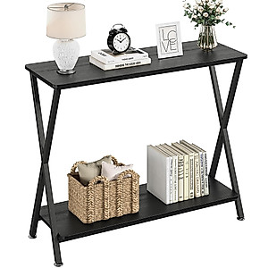 IDEALHOUSE Narrow Console Table, Sofa Tables Narrow Long Behind Couch Table, 2-Tier Industrial Entryway Table for Living Room, Hallway, Foyer (Black)