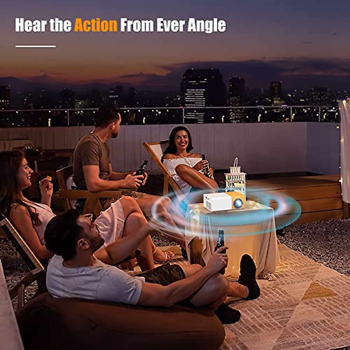 Projector,Meer Mini Projector,Portable Movie Projector,Neat Home Projector,Compatible with iPhone,Android,Windows,Firestick,PS5,Laptop,Tablet,Provide HDMI,USB,Earphone,AV Port and Remote Controller