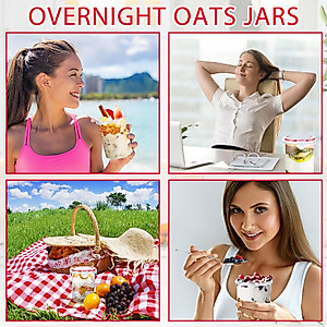Tessco 8 Pieces Overnight Oats Containers with Lids 16 oz Round Airtight Oatmeal Container Plastic Leakproof Mason Jars for Overnight Oats with Locking Lid Cereal Milk Oatmeal Storage (Red)