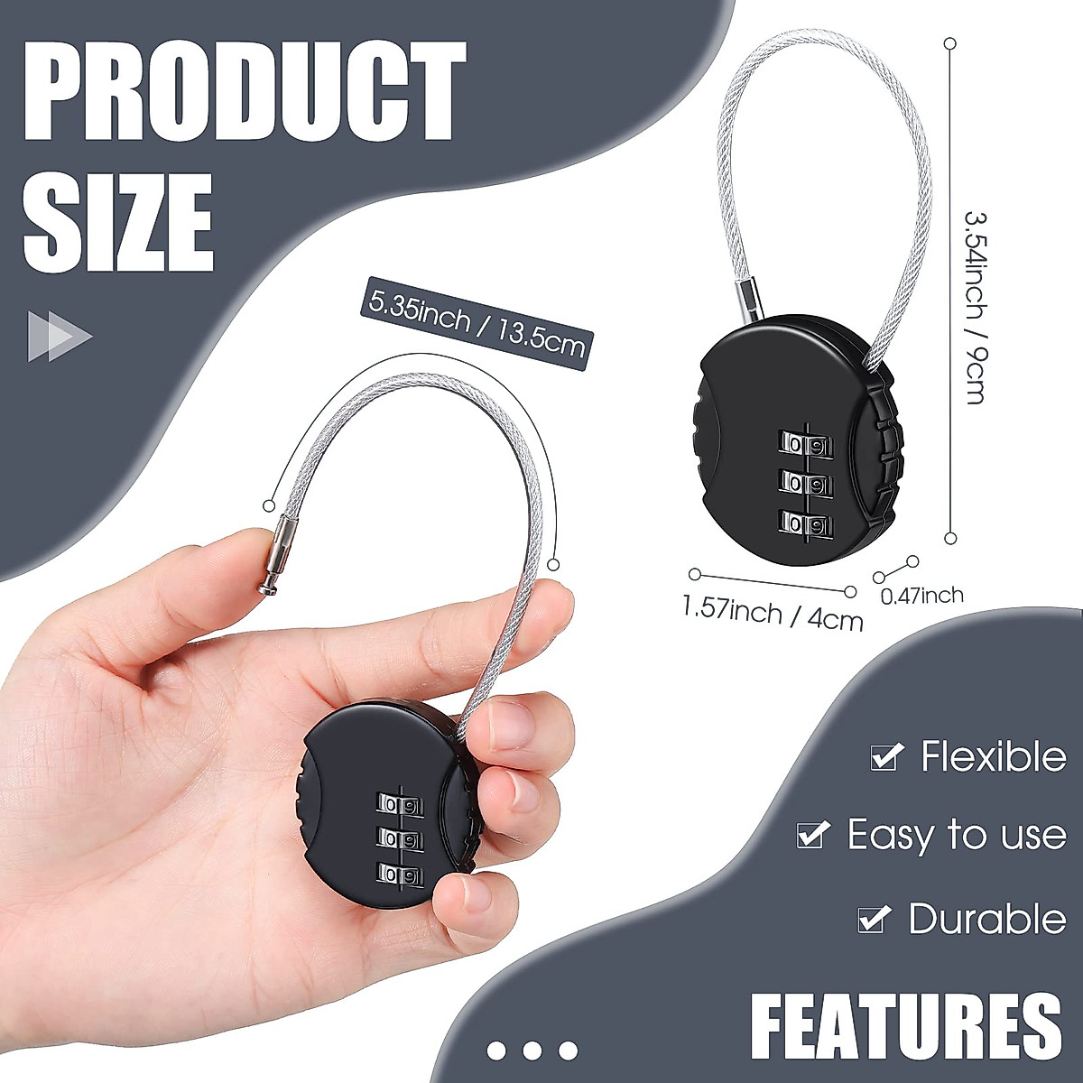 6 Pieces Cable Locks Combination Locks Cable Luggage Locks 3 Digit Thin Combo Padlock Waterproof Travel Padlock for Travel Gym Bike Backpack Cabinet 30 Inch, 5.31 Inch Wire Rope