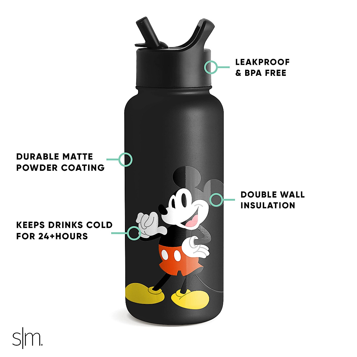 Simple Modern Disney Water Bottle with Straw Lid Vacuum Insulated Stainless Steel Metal Thermos | Gifts Reusable Leak Proof Flask for Gym, Travel | Summit Collection | 32oz Winnie the Pooh