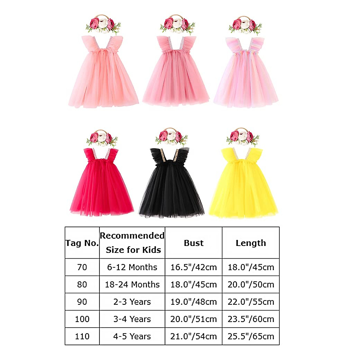 Baby Tutu Dress Boho Flower Girl Dresses Rainbow Tutu Dress Summer Backless Sundress Toddler Fly Sleeve Layered Tulle Skirt Set with Flower Headband Birthday Photography Outfit Yellow 18-24 Months