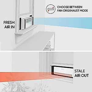 Sharper Image PORTAL Window Fan with 3 Speeds, Reversible Exhaust Mode, Weather Resistant, White, Black