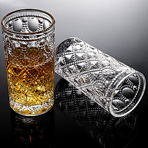 Yesland 6 Pack Drinking Glasses - 12 Oz Vintage Water Glasses Hobnail Glasses Drinking Set Clear Romantic Glassware for Juice, Cocktail, Whiskey, Beverages, Beer