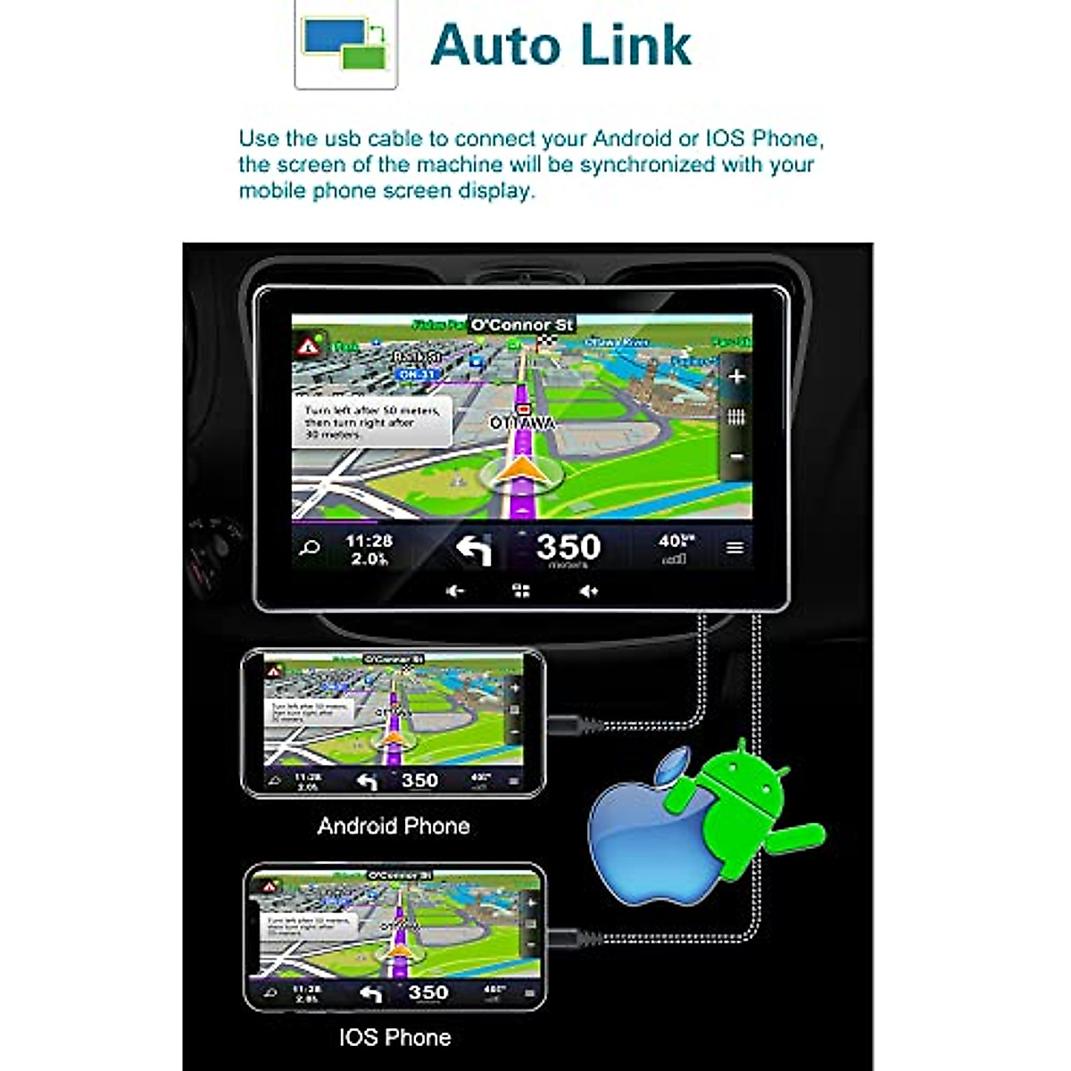 Polarlander 7 Inch Touchscreen Monitor for Wireless Apple Carplayer and Android Auto Built-in Two Speakers Car Stereo Multimedia Player with Bluetooth, Mirror Link, Dash or Windshield Mounted