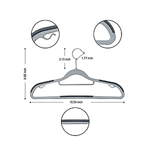 OranWood Gray Plastic Clothes Hangers 30pack Space Saving Coat Hanger,Non-Slip Pants Hanger,360° Swivel Hook Pants Hangers,0.2 inches Thickness, 16.5”L x 0.2”W x 8.6”H