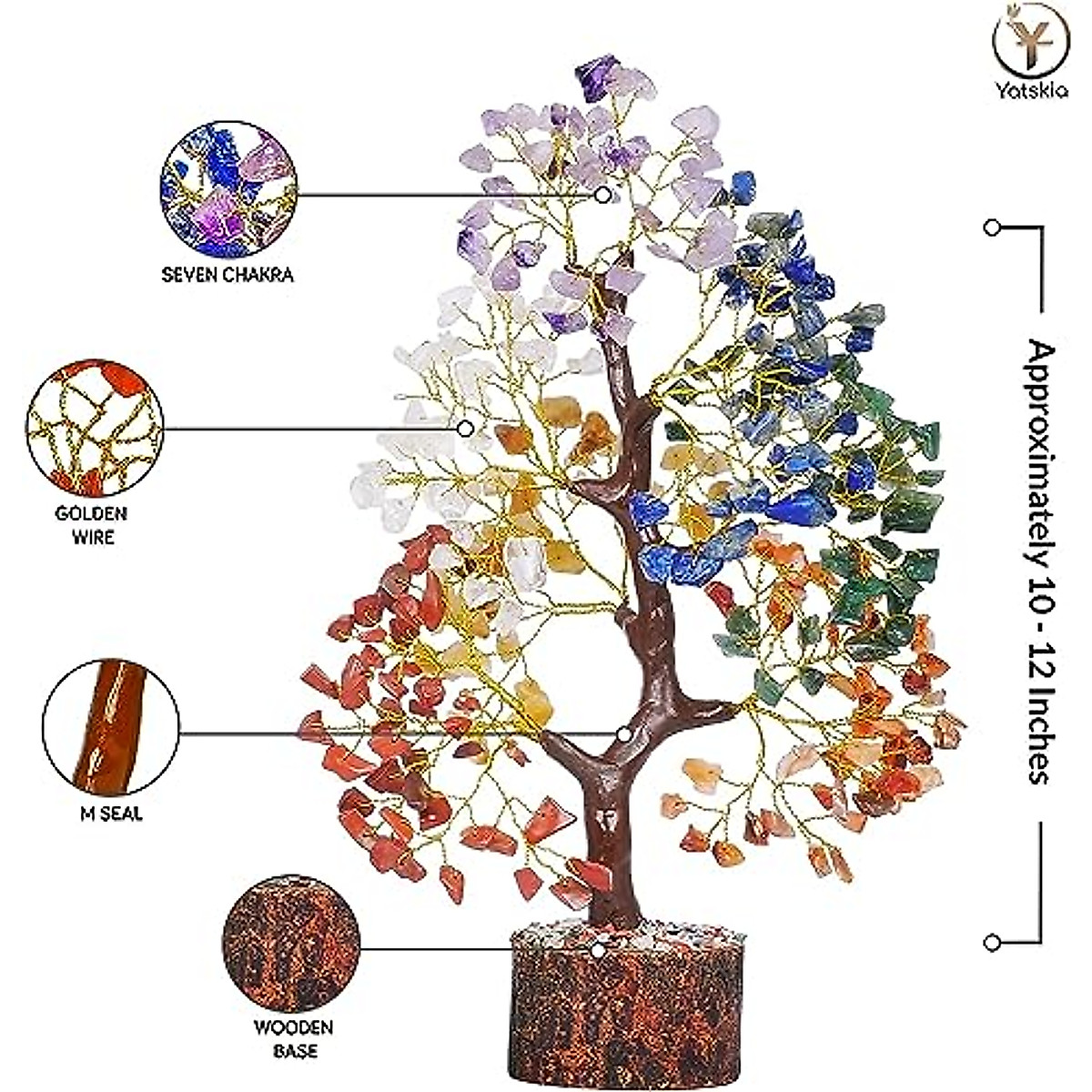 YATSKIA Seven Chakra Tree of Life - Crystal Tree for Positive Energy - Tree of Life Decor - Feng Shui Decor - Spiritual Gifts - 7 Chakra Tree, Money Tree - Stone Tree - Home Decor - Crystal Decor