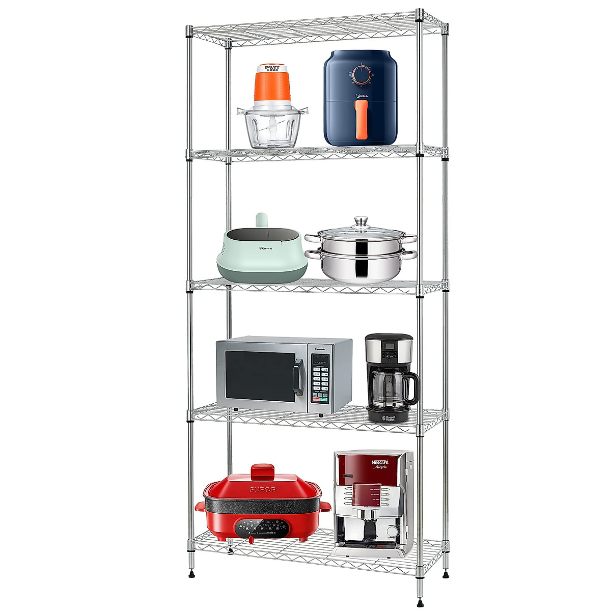 FDW 24" L×14" W×60" H Wire Shelving Unit Metal Shelf with 5 Tier Layer Rack Strong Steel for Restaurant Garage Pantry Kitchen Garage,Chrome