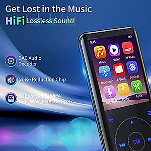RUIZU 64GB MP3 Player with Bluetooth 5.3: Portable Music Player with Speaker, FM Radio, Voice Recorder, HiFi Lossless Digital Audio Video Playback, 2.4" Curved Screen, Touch Buttons, Supports 128GB