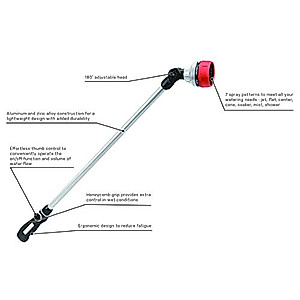 Eden 94609 7-Pattern 33” Metal Garden Hose Watering Wand W/Quick Connector and Adapters Set, 33 inch, Thumb Control