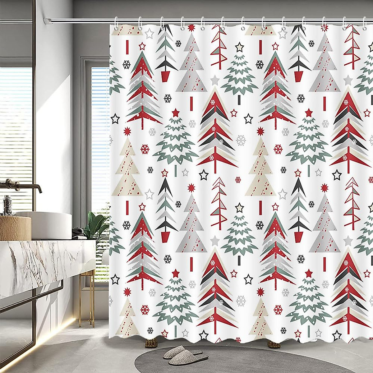 MEHOFOND Christmas Xmas Tree Winter Snowflake Pattern Shower Curtain for Bathroom Decor Washable Durable Fabric 72x72 in