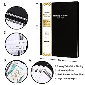 2023-2026 Monthly Planner/Calendar - 3 Year Monthly Planner 2023-2026, July 2023 - June 2026, 9'' x 11'', Calendar Planner with 36 Months Tabs, Double-side Pocket, Holidays, Notes Pages