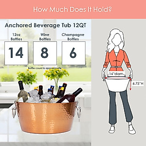 BREKX Insulated Rose Gold Double Walled Ice Bucket for Parties, Anchored Wine Bucket/Large Ice Bucket with Handles, Drink Cooler for Parties, 12 Quarts (3 Gallon)