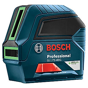BOSCH GLL75-40G 75ft Green-Beam Self-Leveling Cross-Line Laser with VisiMax Technology, L-Bracket Adjustable Mounting Device and Carrying Pouch , Red