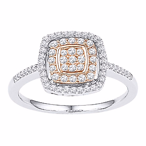 The Diamond Deal 10kt White Rose-tone Gold Womens Round Diamond Square Frame Cluster Ring 3/8 Cttw