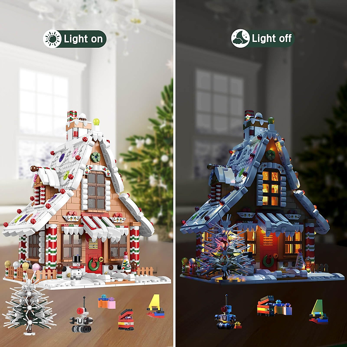Christmas Gingerbread House Kit Building Block Set Toys, ​with Led Light, Christmas Tree, Christmas Gift for Advent Calendar 2023 (1620 Pieces)