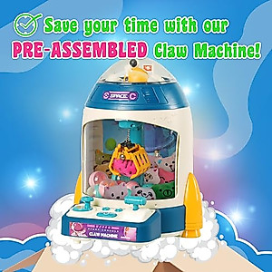 Bambibo Mini Claw Machine for Kids - Pre Assembled Blue Rocket Shaped, Vending | Indoor Toys Arcade Machines Home Game with Music Age 3-8, Pink