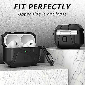 KMMIN AirPods Pro 2nd Generation Case, Airpod Pro Case Cover for Apple AirPods Pro 2nd /1st Gen 2023/2022/2019 Rugged Shockproof Protective Military Case with Keychain [Front LED Visible]-Black