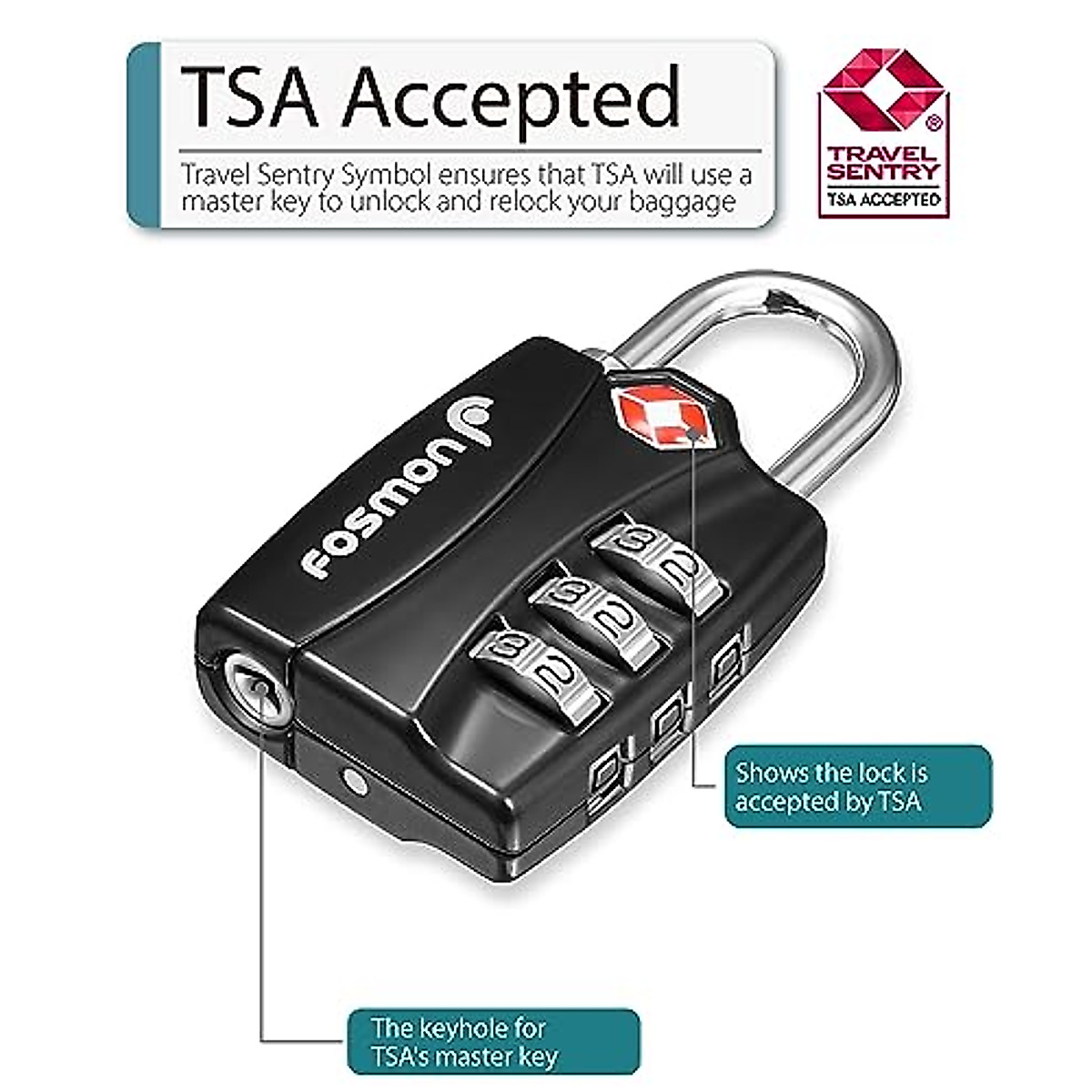 Fosmon TSA Accepted Luggage Locks, (4 Pack) Open Alert Indicator 3 Digit Combination Padlock Codes with Alloy Body for Travel Bag, Suit Case, Lockers, Gym, Bike Locks - Black, Blue, Pink, and Silver