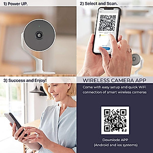 eco4life 2pack Smart IP Camera 1080P HD Resolution WiFi, Night Vision Motion Detection and Push Notification 2way Audio 24/7 Monitoring Security White Color Mini Size