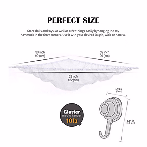 Eutuxia Toy Storage Hammock + Hooks Bundle. Large Organizer for Stuffed Animals, Balls, Toys, Etc. Great Way to Organize Kids & Children's Rooms, Bathrooms. Secure Mesh Net with Strong Adhesive Hooks.