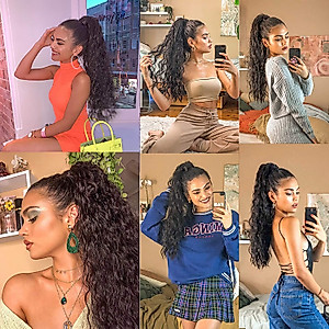 Wavy Curly Drawstring Ponytail Extension, Water Wave Wig for Black Women, kanekalon Synthetic Hair