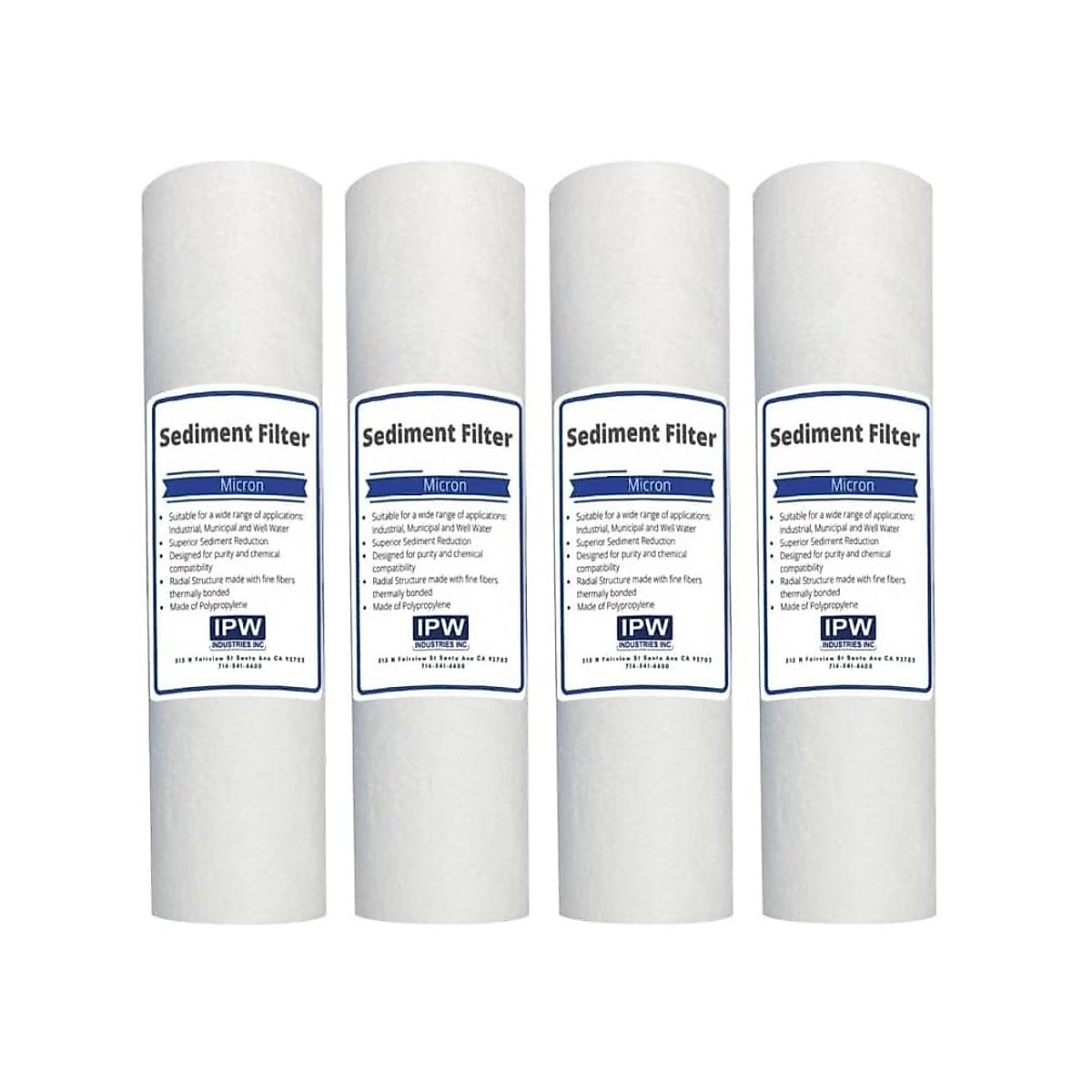 IPW Industries Inc. Replacement 10-Inch, Sediment Pre-filters for Whole House Water Filter Systems, 5 Micron, Pack of 4