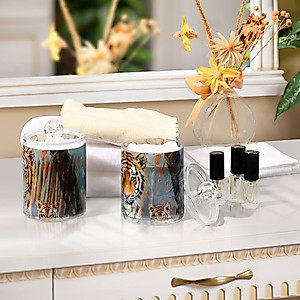 Vnurnrn Qtip Cotton Ball Holder Dispenser with Lid Painting Tigers Family Print, Plastic Jars Bathroom Canisters Storage Organizer 2 Pack