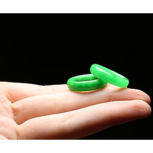 DNTENG Natural Green Jade Band Rings for Women, Good Luck Simple Gemstone Ring Jewelry Gift Custom Engagement Ring, Size 7