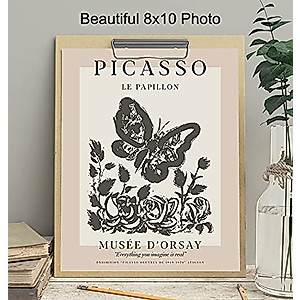 Pablo Picasso Poster Wall Art & Decor - 8x10 Modern Wall Art Prints - Gallery Wall Art - Museum Poster - Contemporary Wall Art - Butterfly Picture - Living Room, Bedroom - Women Housewarming Gift