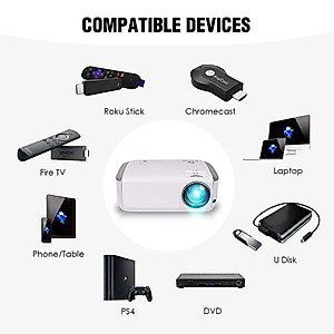 Projector, DracoLight 2020 6000 Lux Video Projector 50000 Hours Lamp Life Support 1080P Full HD, Compatible with Fire TV Stick, PS4, HDMI, VGA, AV and USB for Home Theater, Office Presentations