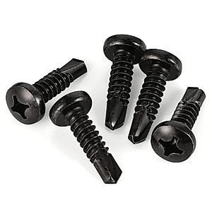 #6 x 3/4" Pan Head Self Tapping Screws Sheet Metal Screws, 410 Stainless Steel Black, 100 PCS