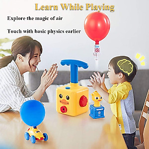 NEXTAKE Balloon Powered Car Launcher Toy Set, Aerodynamics Air Powered Toy Balloon Power Racer Balloon Car Toy with Pump, Launch Pad, Astronaut, Rocket (Duck with Launch Pad)