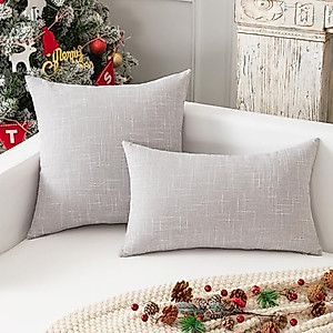 Kevin Textile Decor Pillow Cover Star Faux Linen Cushion Case with Hidden Zipper for Sofa/Chair/Couch, 2 Pcs, 16"x16", Grey White