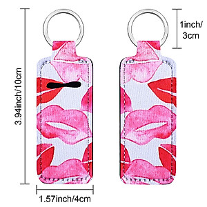12 Pieces Mini Lipstick Holder Keychain Lip Balm Holders Elastic Waterproof Neoprene Lipstick Tracker Sleeve Keychains Egg Toy Filler Travel Accessories with Metal Ring for Birthday Gift, 12 Styles