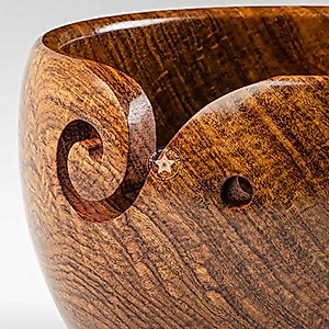 Handmade Rosewood Yarn Storage Bowl for Knitting & Crocheting by SIC | A Perfect Yarn Storage Bowl for Yarn Winder & Crochet Hook Accessories Holder (7 x 4", Rosewood Simple)