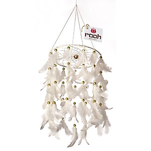 Rooh Dream Catcher ~Classic White Light ~ Handmade Mandala Hangings for Positivity (Use as Home Decor Asscent, Wall hangings, Garden, Outdoor, Bedroom, Christmas, Thanks Giving, Valentines) (Large)