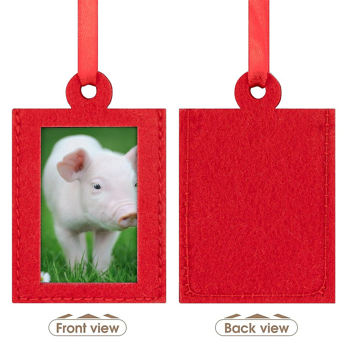 Cute Pig Christmas Photo Ornament Frame Red Picture Frame for Xmas Tree Hanging Decoration