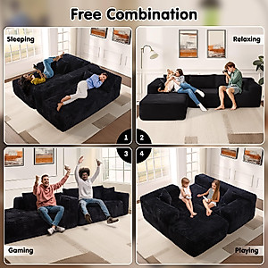 ovios 104" Cloud Sectional Couch with L-Shape Chaise,Modern Modular Sofa with Deep Seat, Upholstered Couches for Living Room Bedroom,No Assembly Required, Black (Plush Corduroy Fabric)