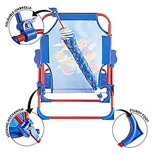 Idea Nuova Paw Patrol Kids Outdoor Folding Beach Chair with Umbrella, Ages 3+