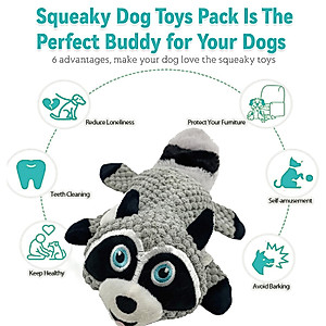 YMZHWR Dog Squeaky Toys, Squeak Dogs Chew Toy for Small Medium Large Breed Chewers Plush Tough Durable Aggressive Stimulating Pet Supplies Gifts (Raccoon+Beaver+Squirrel)