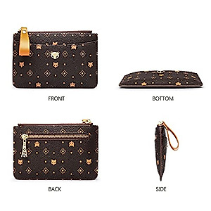 Artificial PVC Leather Credit Card Holder Wallet for Women Ladies Coin Purses Womens Small Signature Wallets Mini Female Monogram Zipper Wallet (Brown)