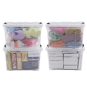 Obstnny 34 Qt Clear Lidded Storage Bins, 4 Packs, Plastic Latching Box with Wheels
