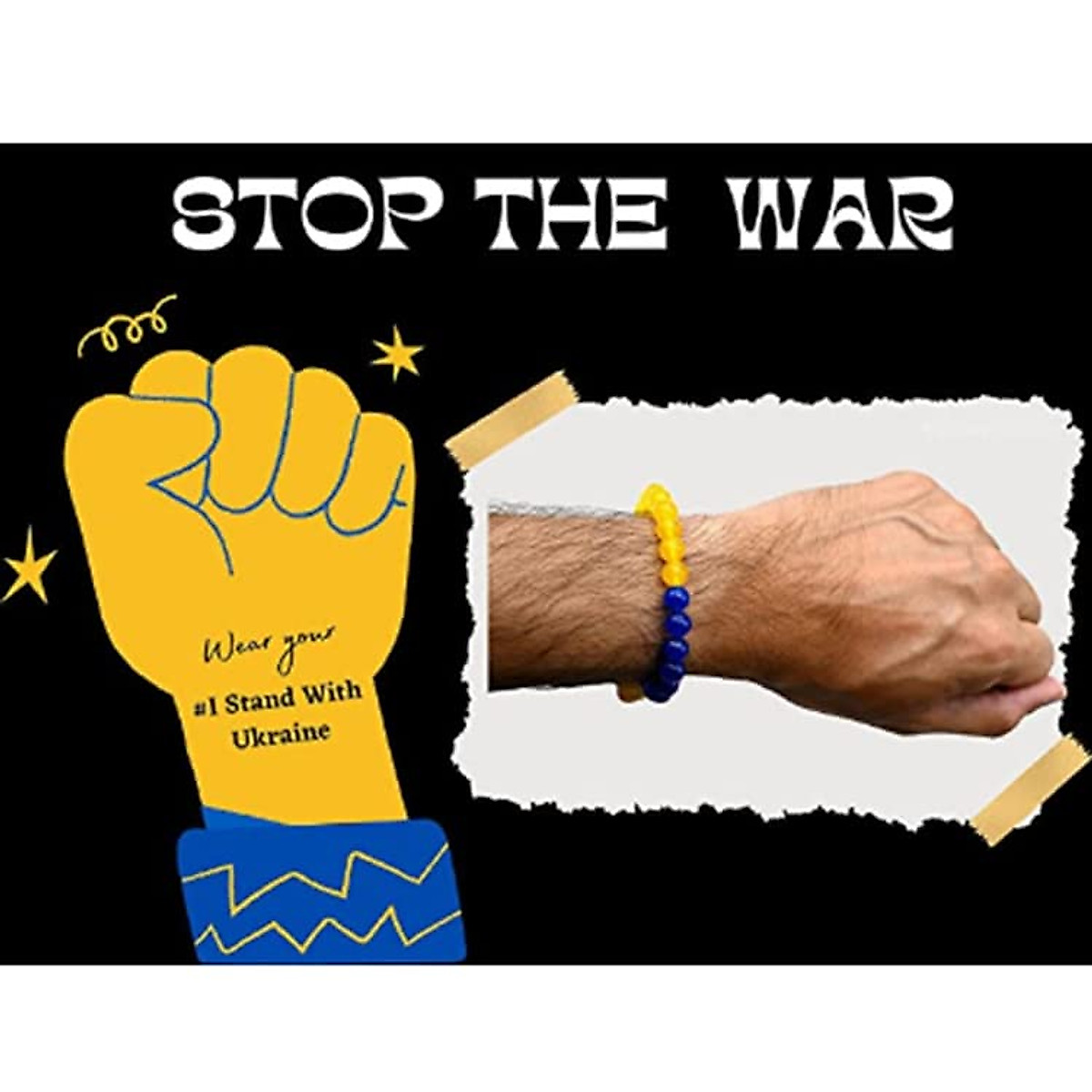 COLORFUL BLING 2 Pcs Set Ukraine Flag Bracelet with Natural Crystal Bracelet + Ukrainian Yellow Blue Bracelet Hand Braided Bracelet for Men Women Kids Unisex - Style D