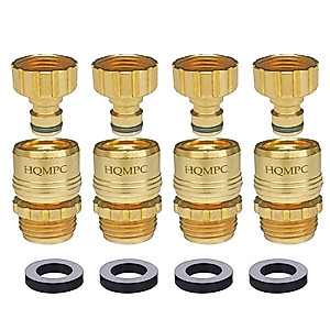 HQMPC Garden Hose Quick Connect No Pb Solid Brass Quick Connector Garden Hose Fitting Water Hose Connectors 3/4 inch GHT (4)
